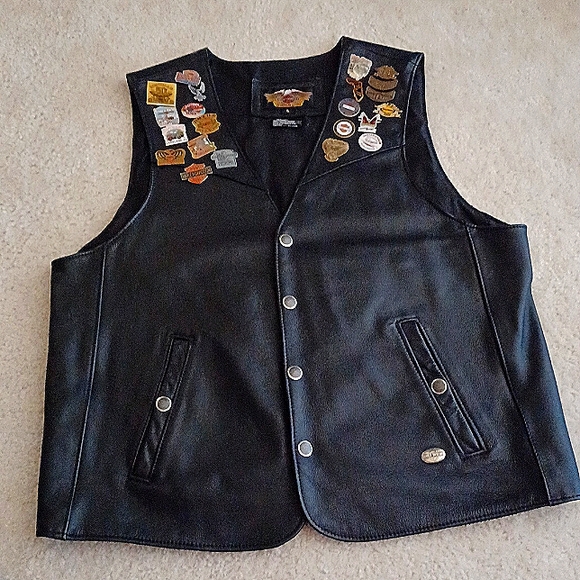 Harley-Davidson | Other | Harley Davidson Leather Biker Vest Pins ...